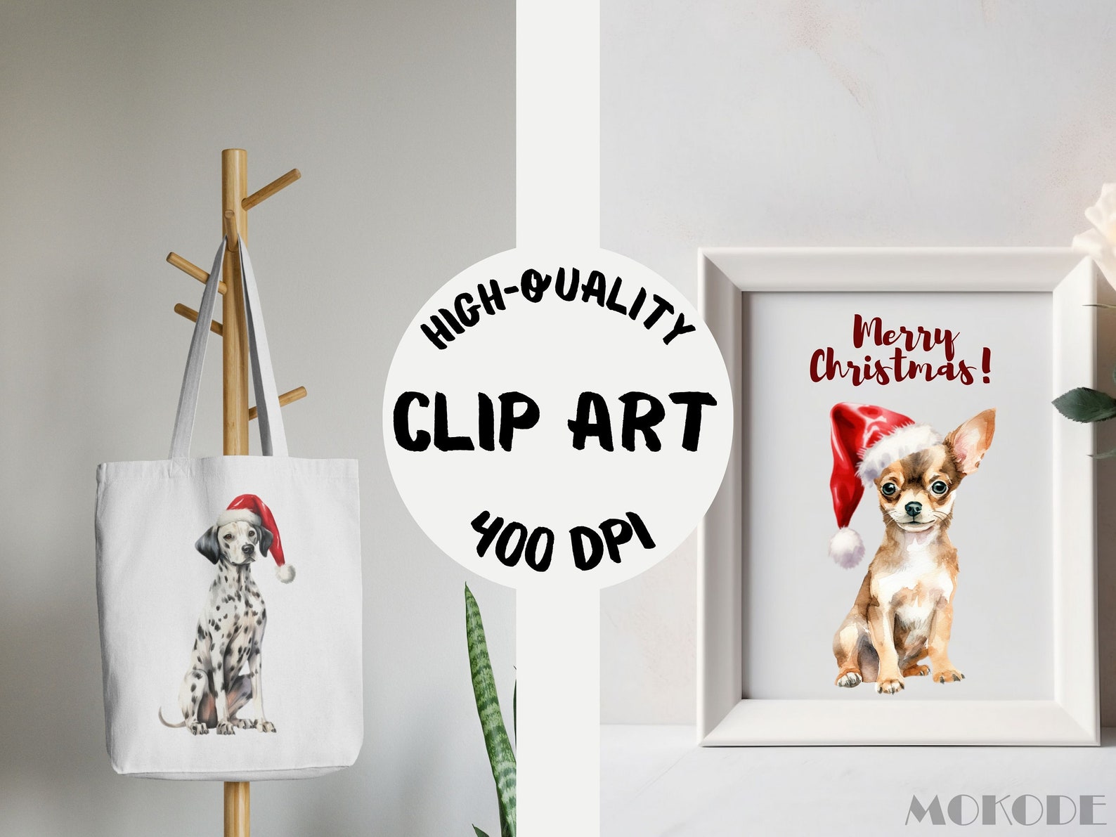 Watercolor Christmas Dog Breeds Clipart, Santa Hat Puppy Portraits ...