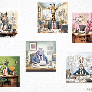 Funny Office Animal Scenes Clipart 27 Png, Cute Caricature Business Art ...