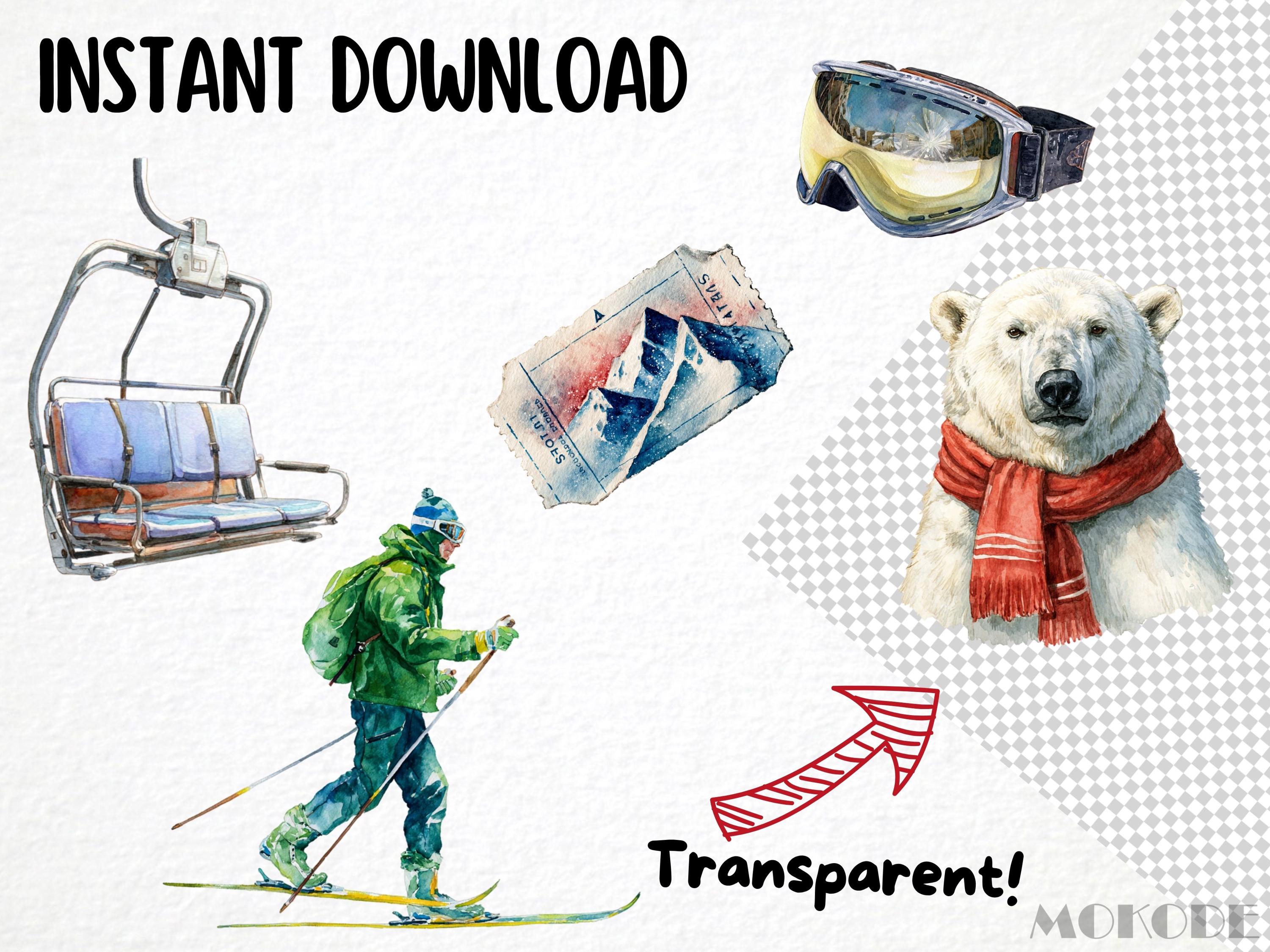 Winter Sport Clipart 46 PNG, Ski and Snowboard Watercolor Illustration ...