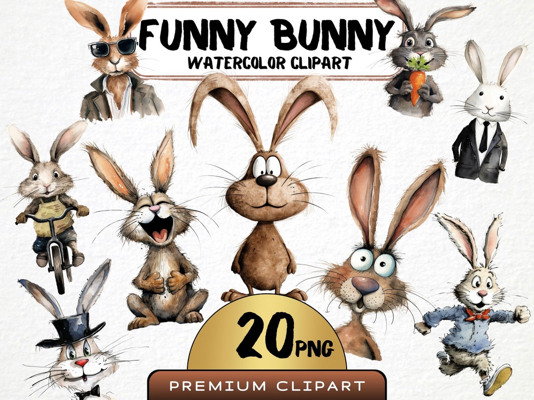 Funny Bunny Clipart 20 Png, Cute Caricature Pets, Quirky Rabbit ...