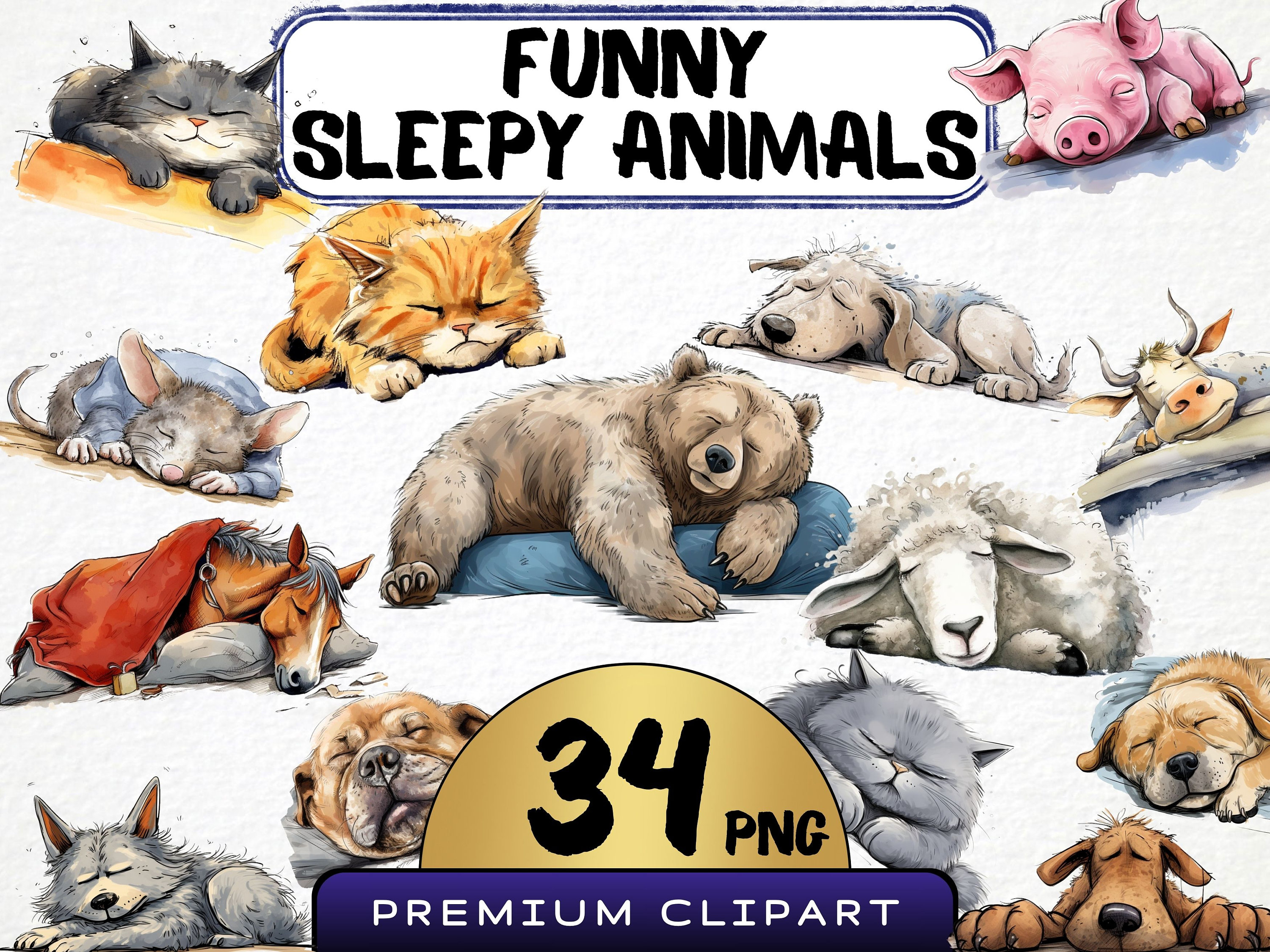 Funny Sleepy Animals Clipart 34 Png, Cute Caricature Pets, Silly ...