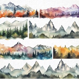 Watercolor Mountain Borders - 65 Clipart Bundle, DIY Nature Graphics ...