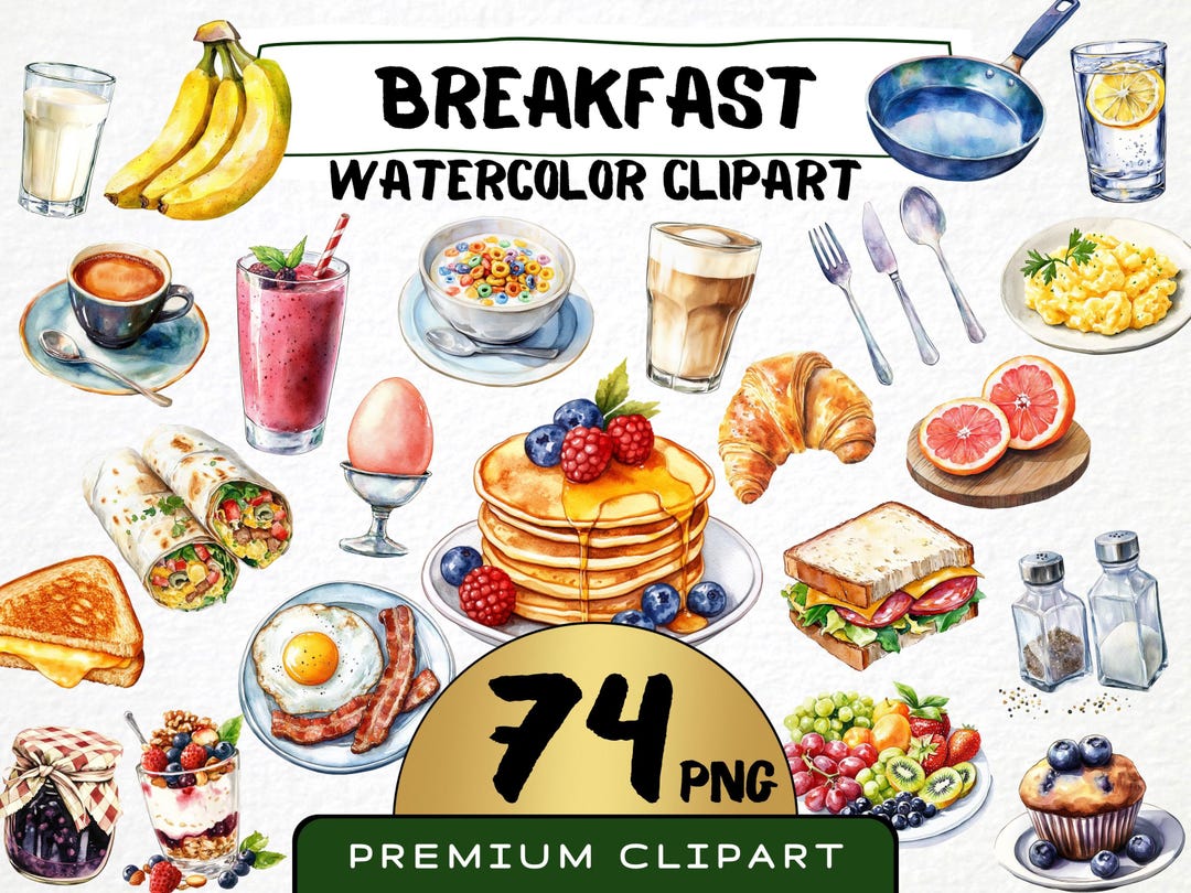 Watercolor Breakfast Clipart 74 Png, Morning Food, Pancakes With Coffee ...