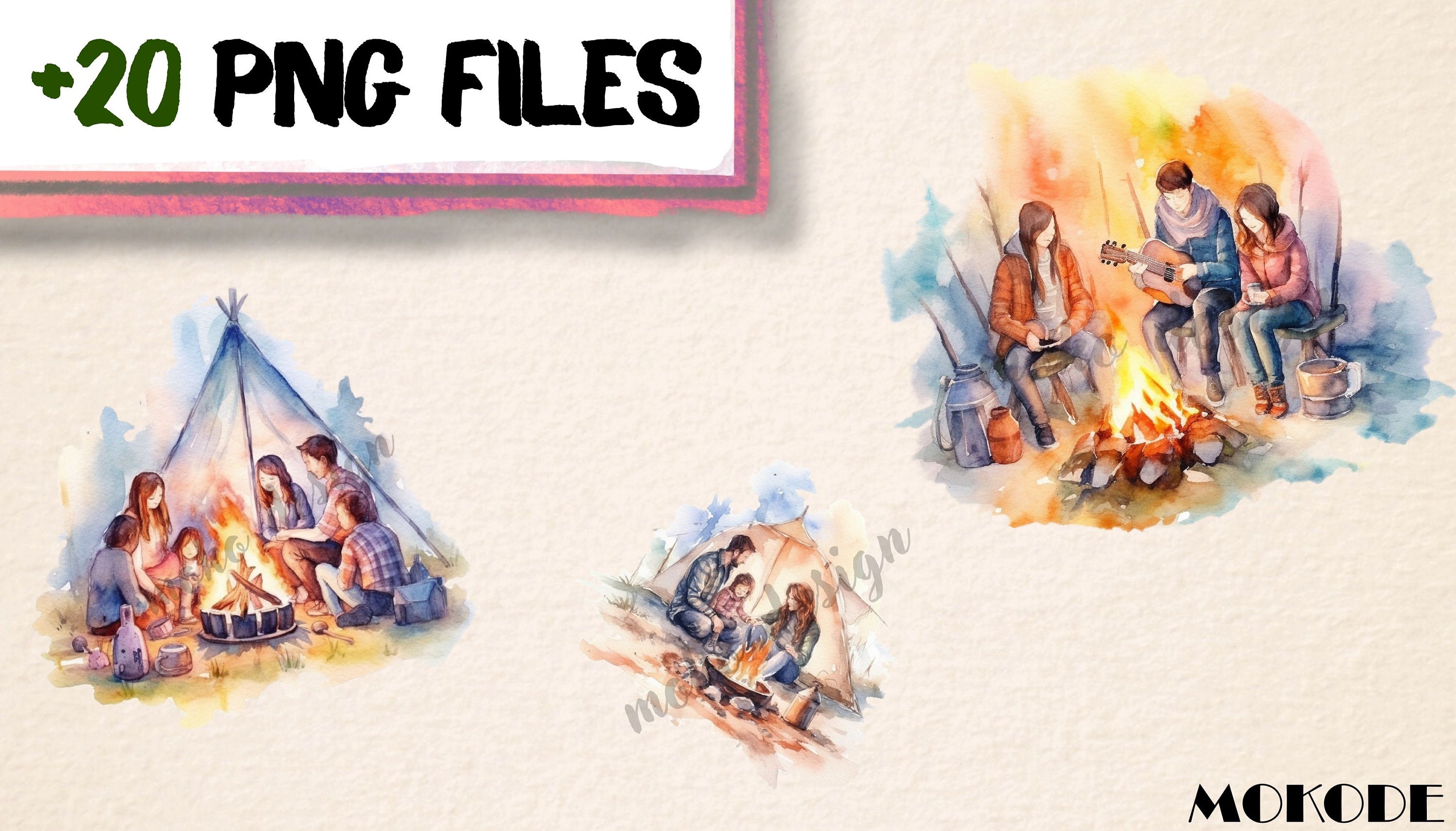 Watercolor Family Campfire Clipart Set, Campsite Scenery (PNG) - Etsy
