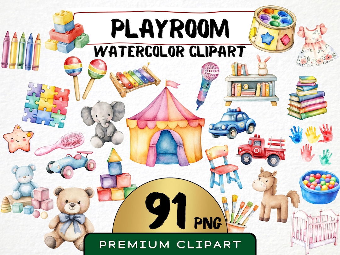 Watercolor Playroom Clipart 91 Png, Childrens Toys Cute Playtime ...