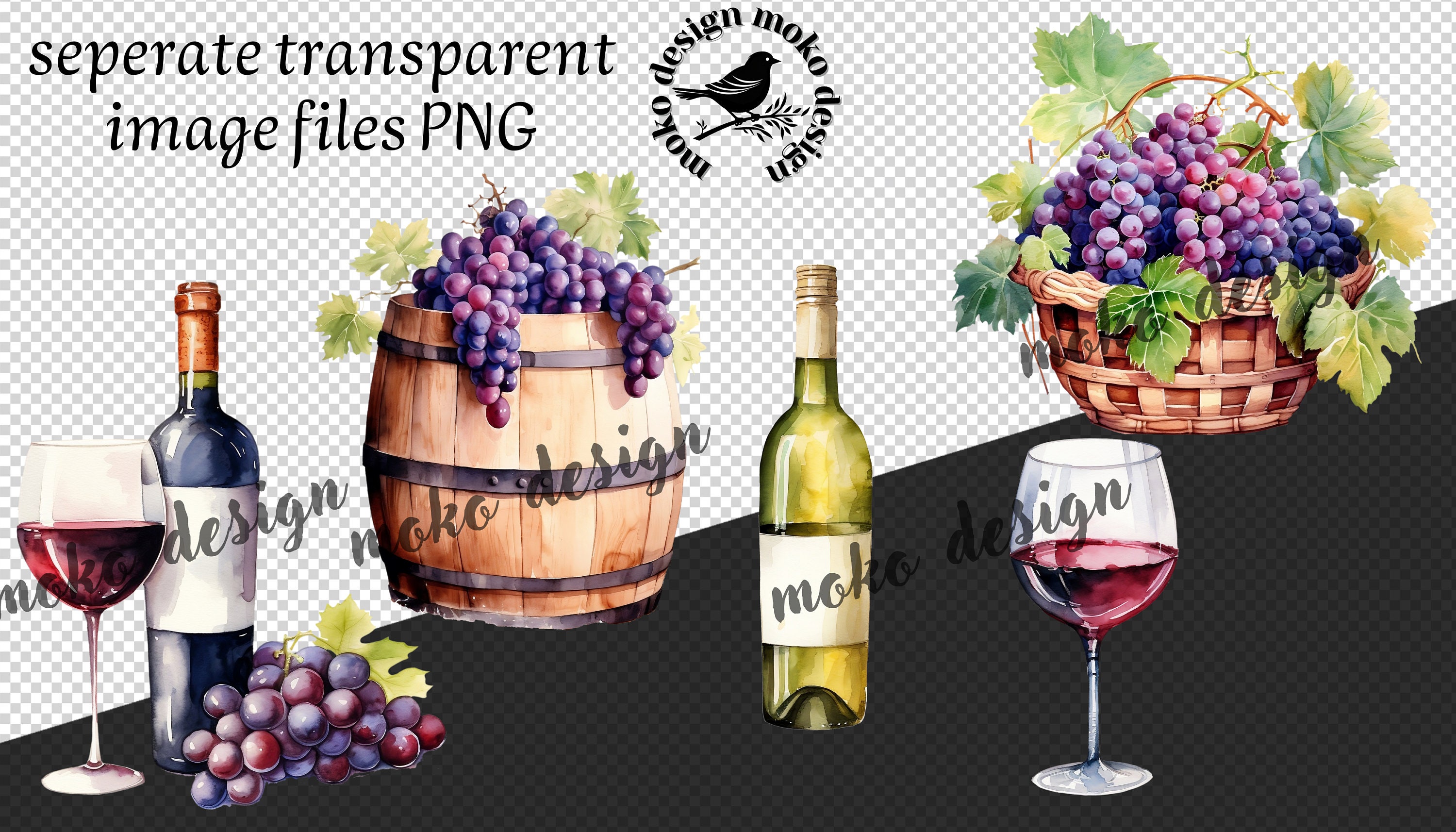 Watercolor Wine Clip Art Digital Png Winery Grapes Red Wine - Etsy