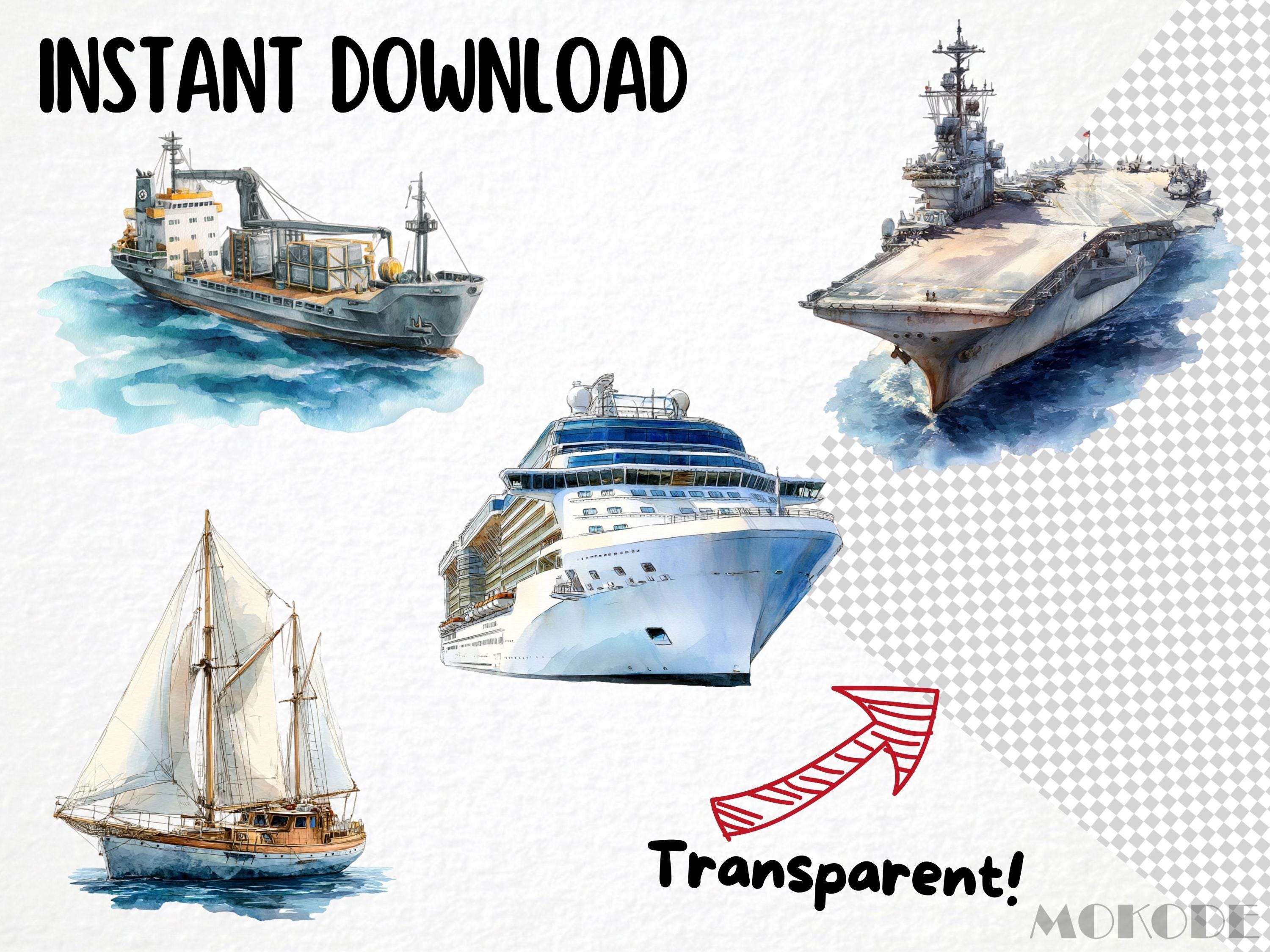 Watercolor Ships Clipart Bundle, Nautical Vessel Illustrations (PNG) - Etsy