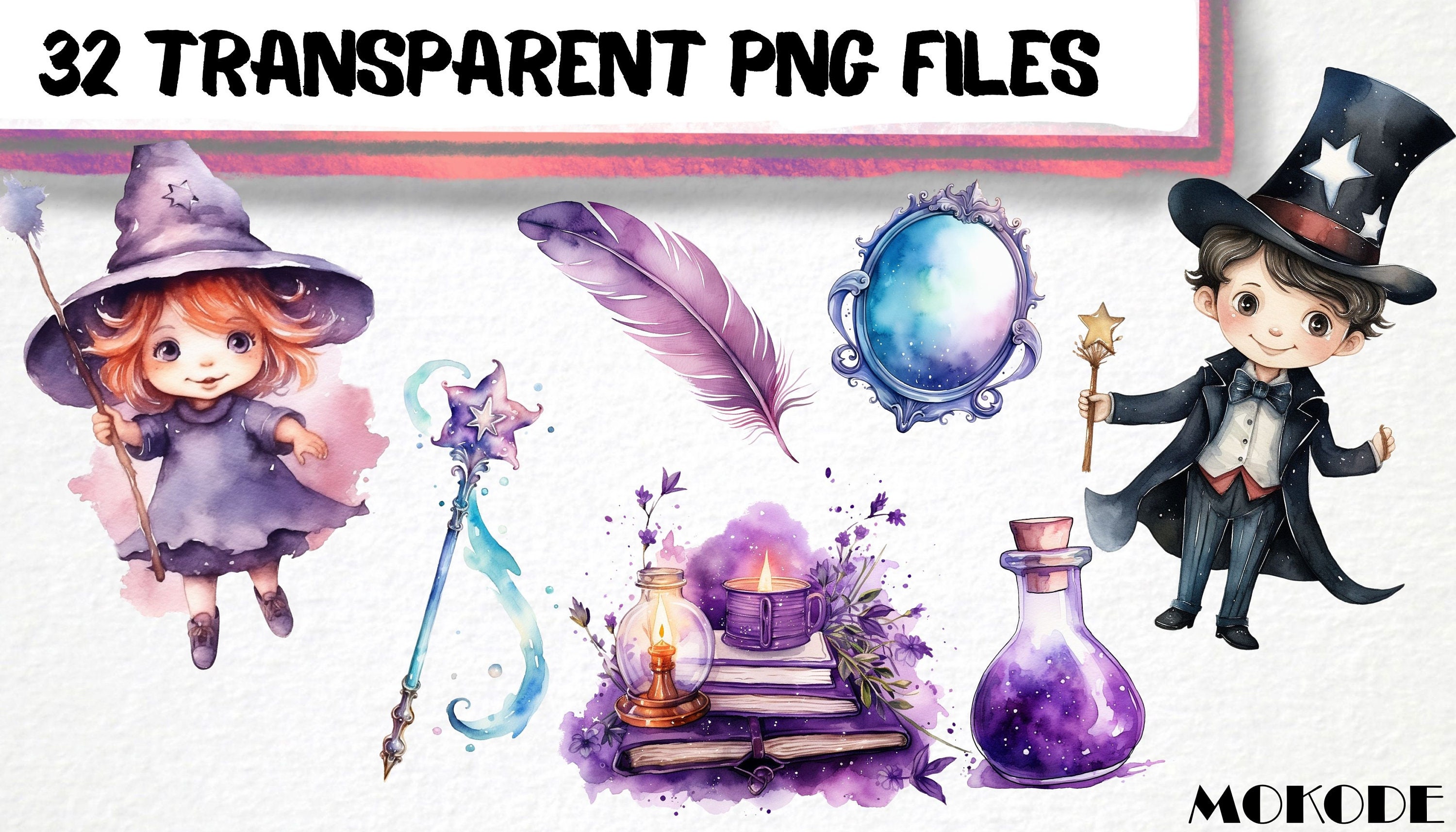 Watercolor Magician Clipart Wizard School Graphics Set of 32 - Etsy