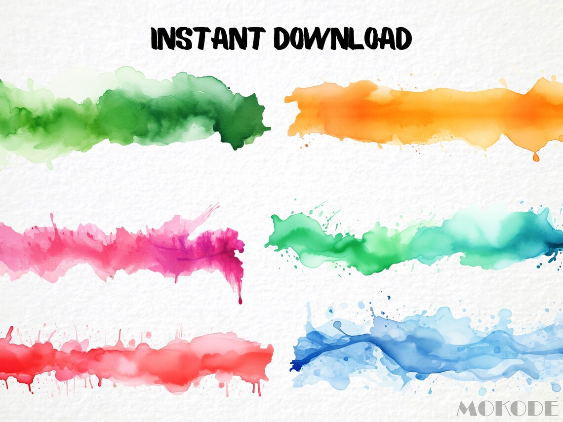 Watercolor Colour Splash Borders 17 Png Clipart Bundle, DIY Abstract ...