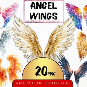 Angel Wings Clipart, Set of 20, Feather Wings Png, Spiritual Clipart ...