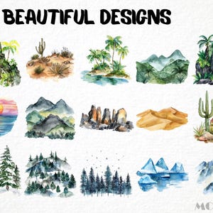 Watercolor Nature Elements Clipart 75 Png, Cute Minimalistic Landscapes ...