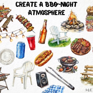 Watercolor BBQ Party Clipart 110 Png, Summer Barbecue, Grill ...