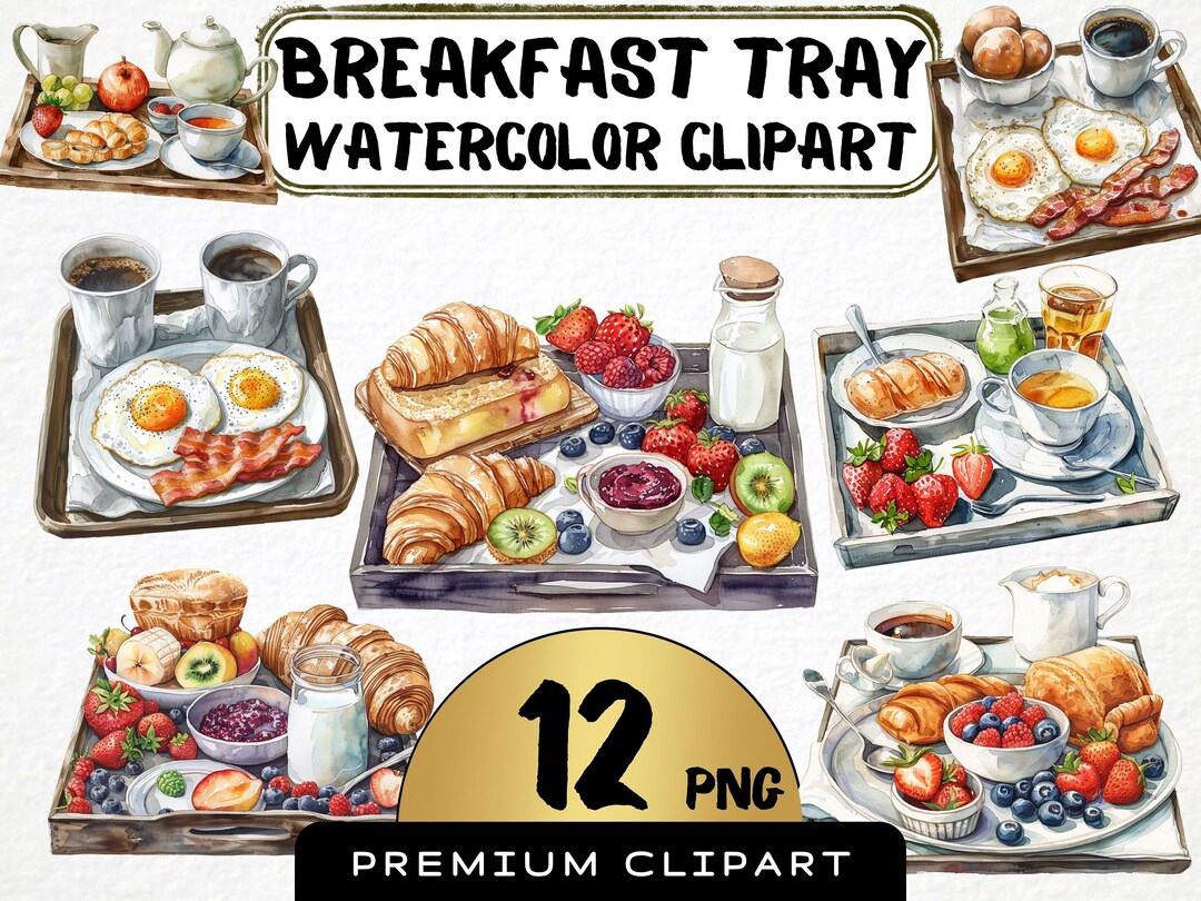 Watercolor Breakfast Tray Clipart 12 Png, Morning Food Graphics, Lunch ...
