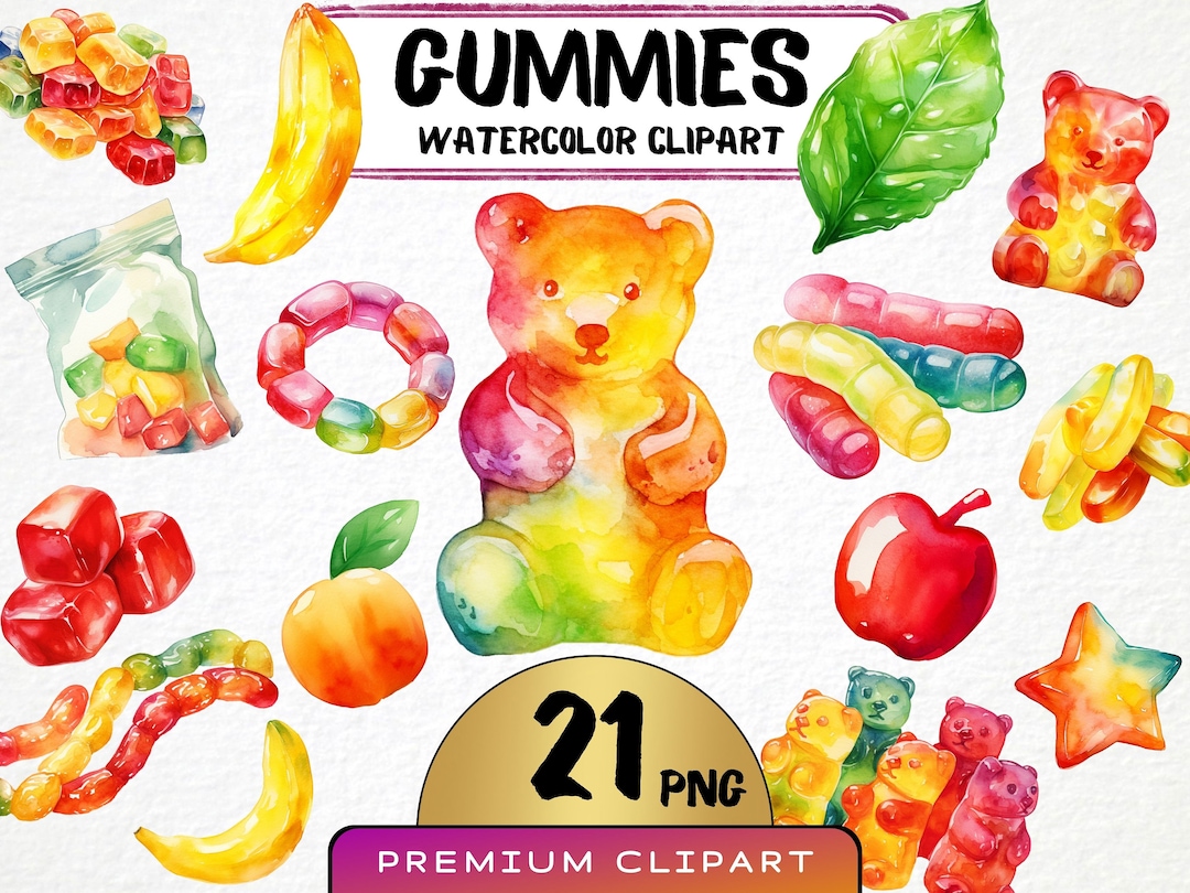 Watercolor Gummy Candy Clipart, Sweets Illustrations (21 PNG ...
