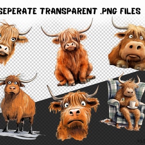 Funny Highland Cow Clipart 44 Png, Cute Caricature Farm Animals, Cattle ...