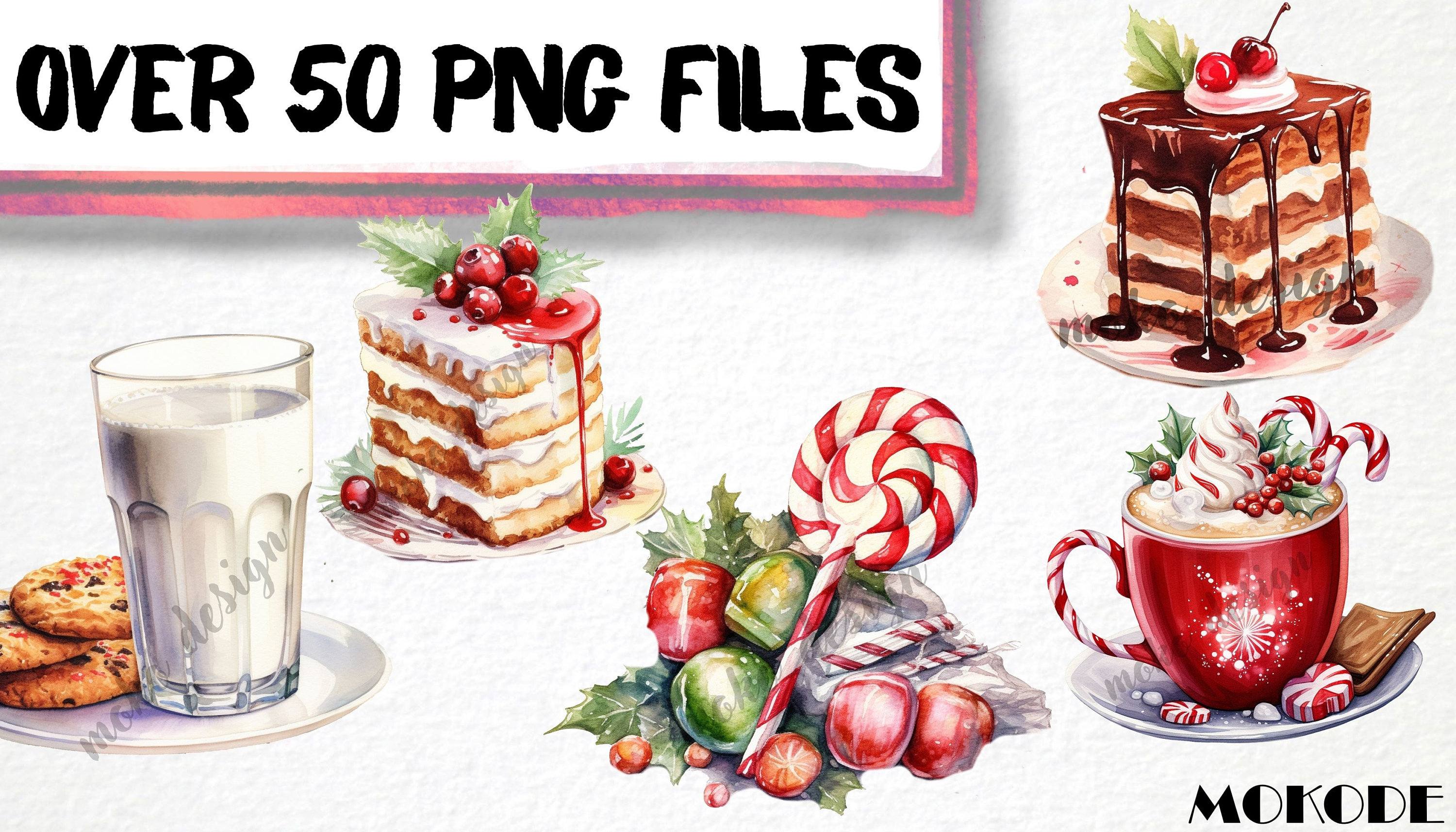 Watercolor Christmas Dessert Clipart, Set of 50, Christmas Cake ...