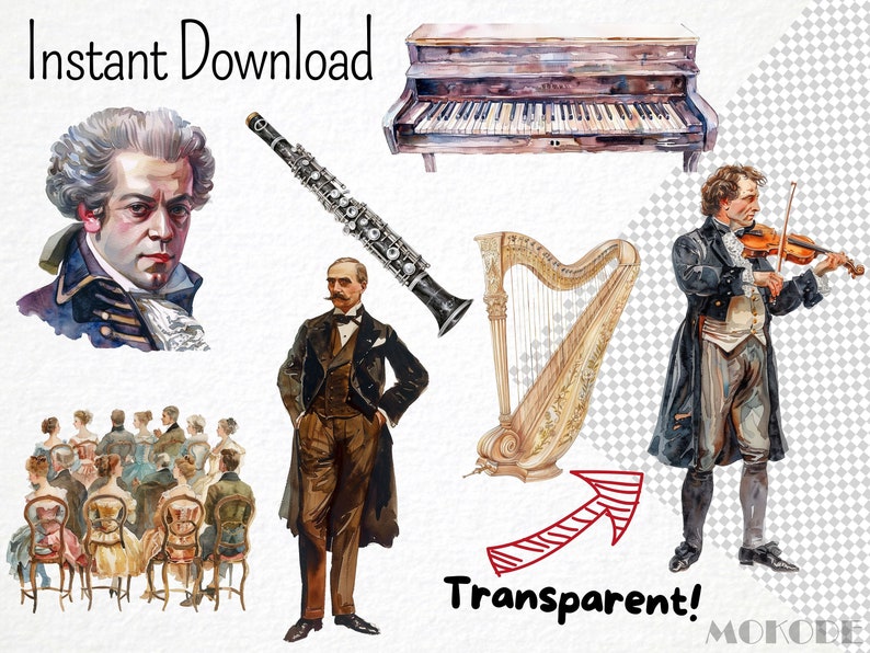 Classical Music Clipart 87 Png, Watercolor Orchesta Symphony Violin ...