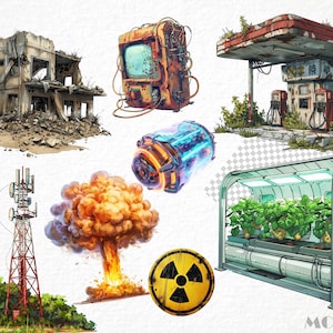 Nuclear Wasteland Clipart 50 Png, Atomic Age Illustration, Atom Bomb ...
