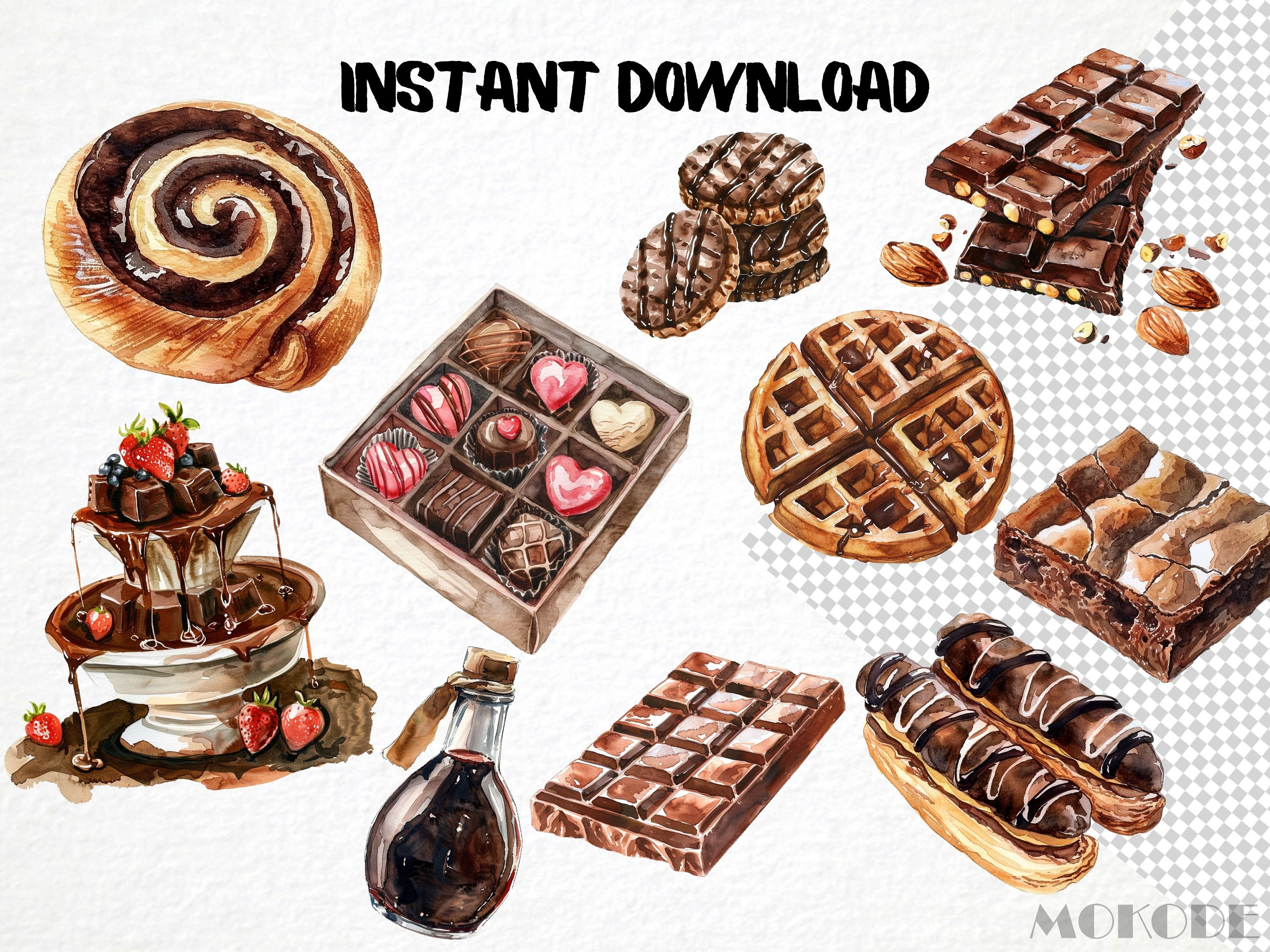 Watercolor Chocolate Clipart, Cocoa Treats, Commercial Use (70 PNG) - Etsy