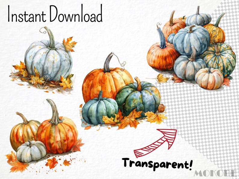 Watercolor Pumpkin Clipart, Fall Theme, Halloween Pumpkins (digital ...