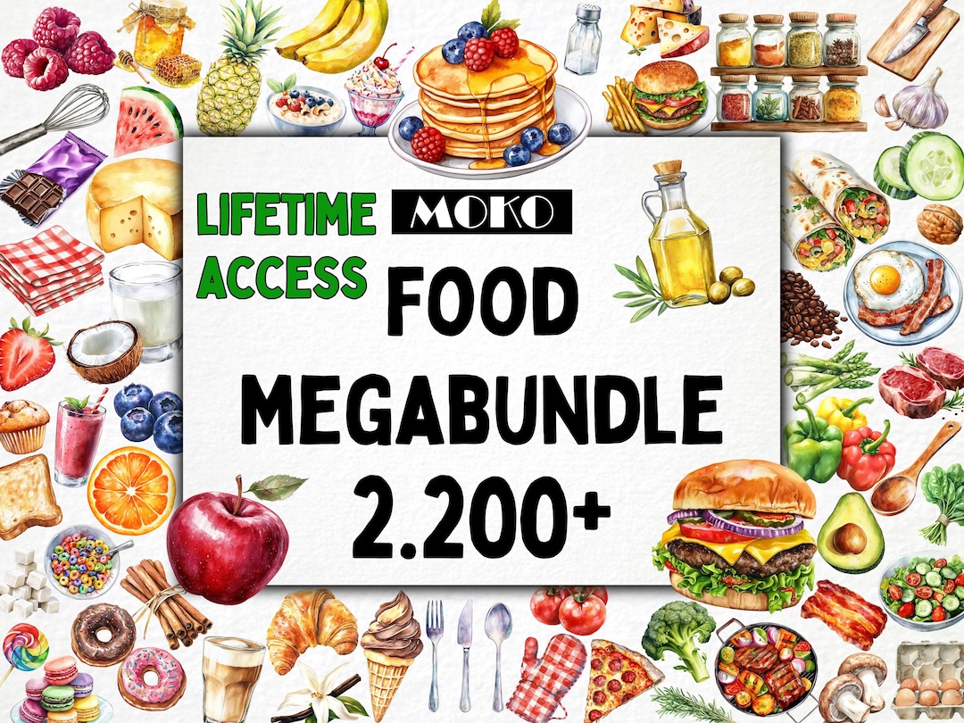 Watercolor Food Clipart Megabundle, 2500+ PNG Graphics (digital Prints ...