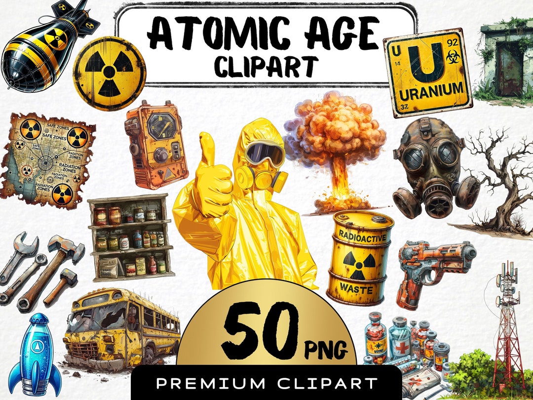 Nuclear Wasteland Clipart 50 Png, Atomic Age Illustration, Atom Bomb ...
