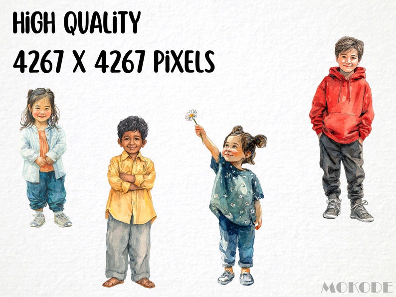 Watercolor Kids Clipart, Children Illustration Set (40 PNG) (digital ...