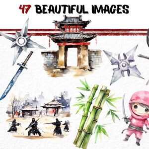 Cute Ninja Watercolor Clipart, 47 Ancient Japanese Warrior Ninja ...