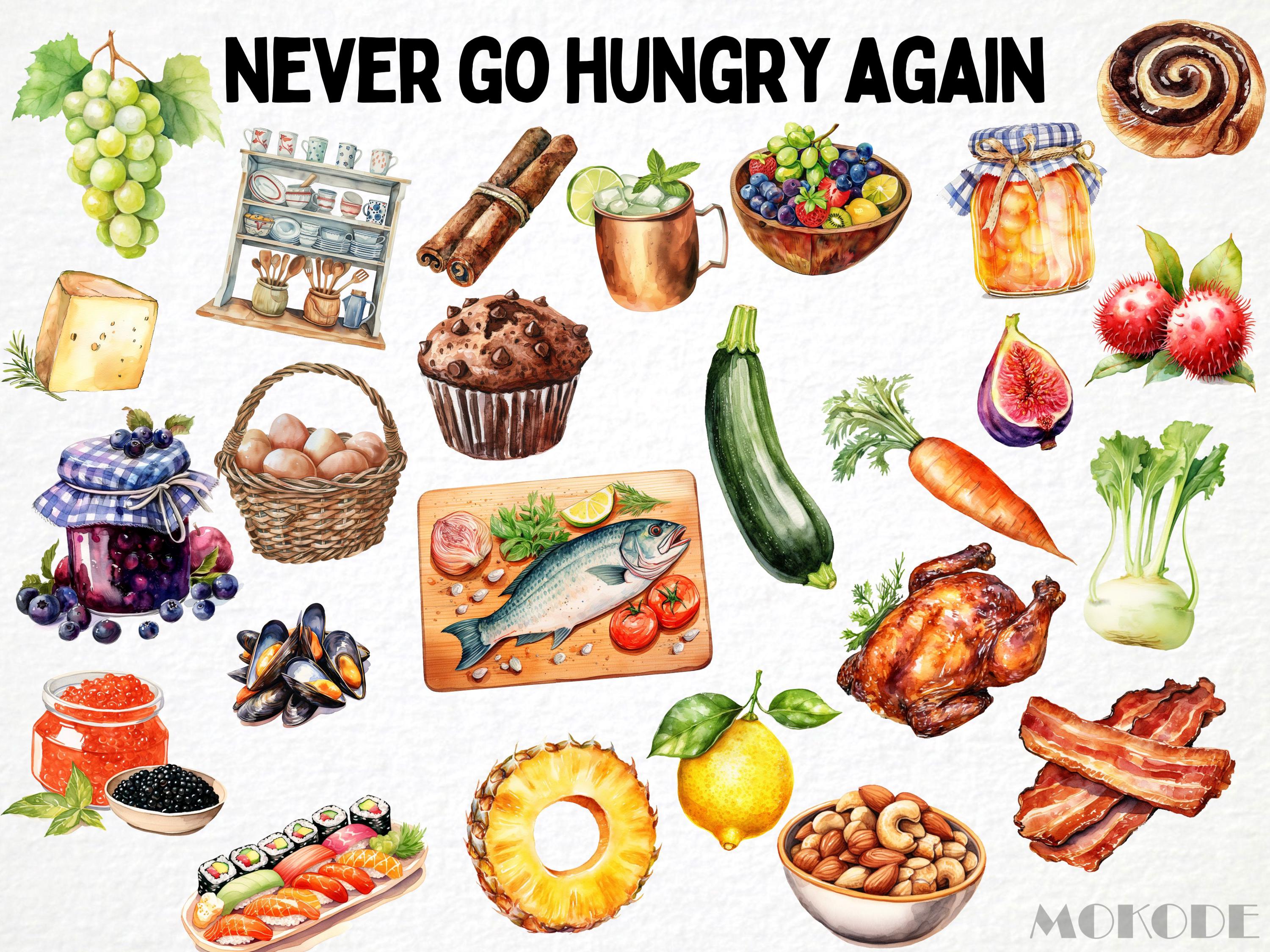 Food Megabundle Clipart, 2500 Png, Watercolor Fruits and Vegetables ...