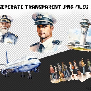 Watercolor Aviation Clipart – Flight Crew, Airplane PNG (34 Files) - Etsy