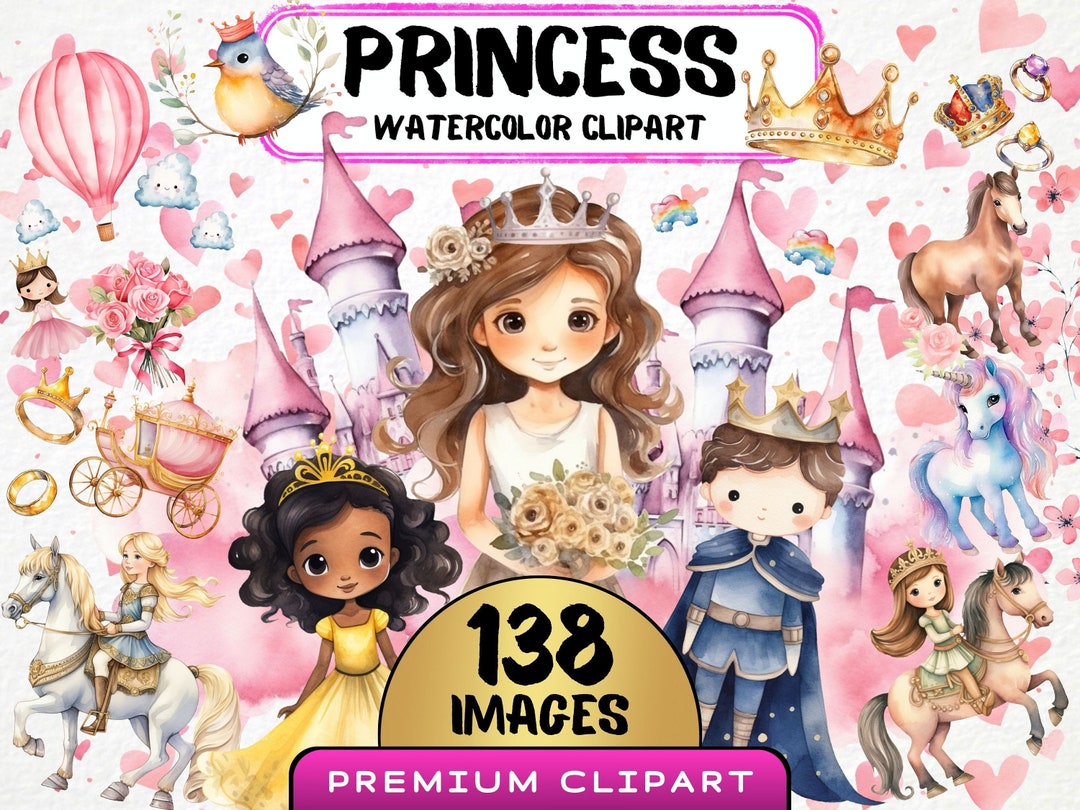 Watercolor Princess Clipart 138 Pink Princess Nursery, Medieval Royal ...