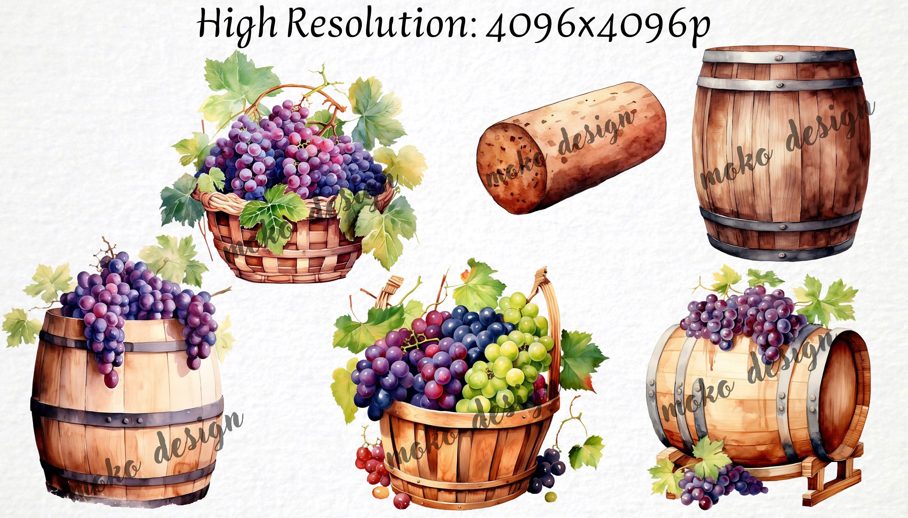 Watercolor Wine Clip Art Digital Png Winery Grapes Red Wine Brewery ...