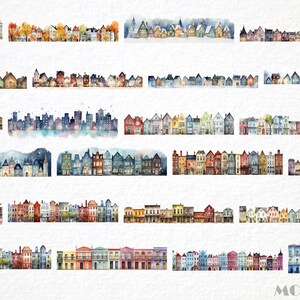 Watercolor City Borders - 50 Clipart Bundle, DIY House Graphics ...