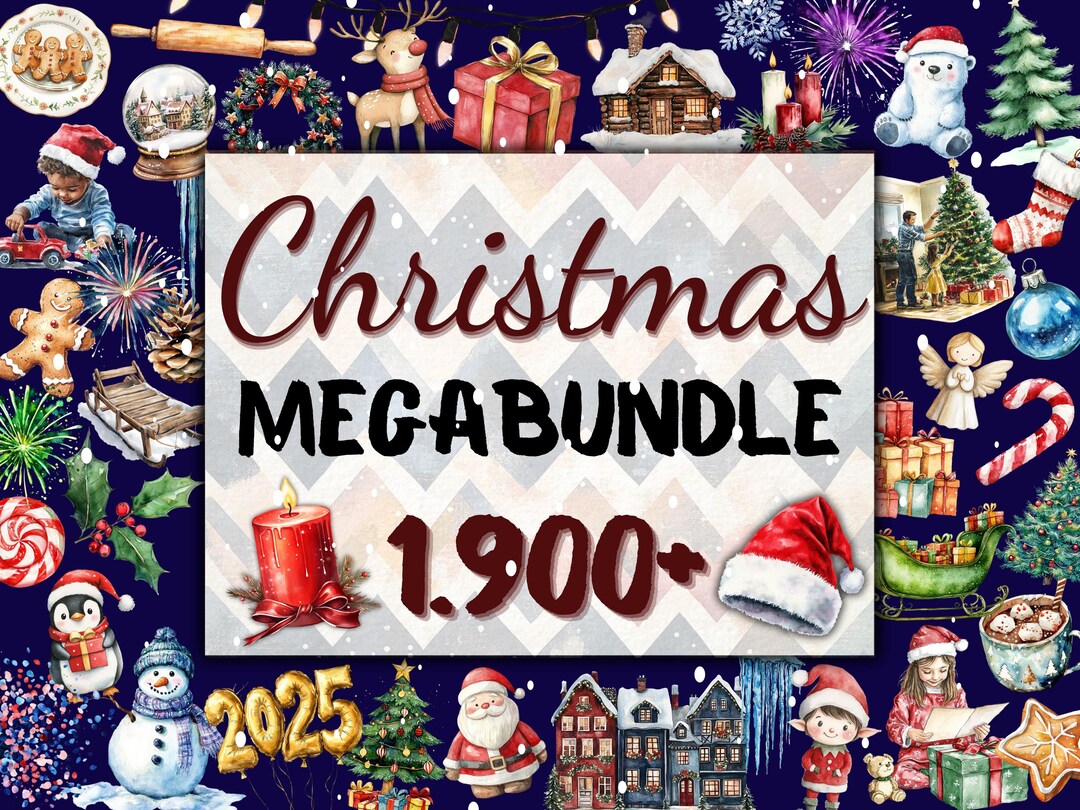 Christmas Megabundle Clipart 1900 Png, Watercolor Santa Claus Cute ...