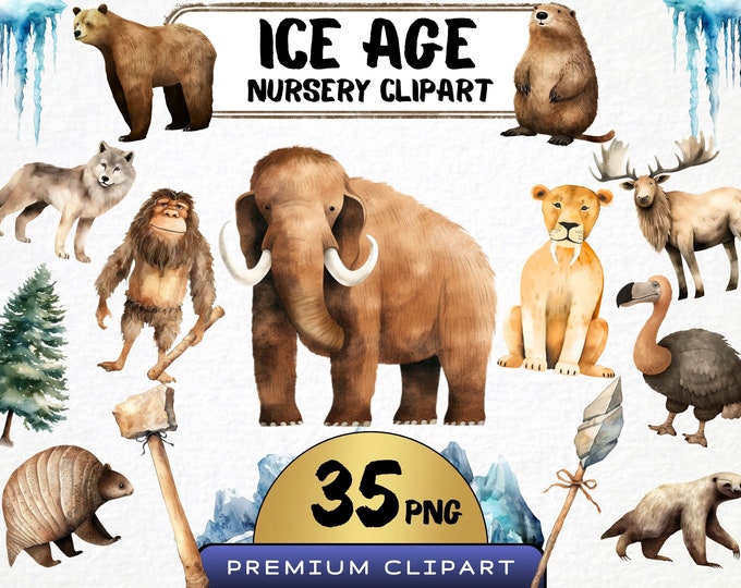 Eiszeit Clipart Aquarell digitale Downloads glazial ausgestorbenes Tier ...