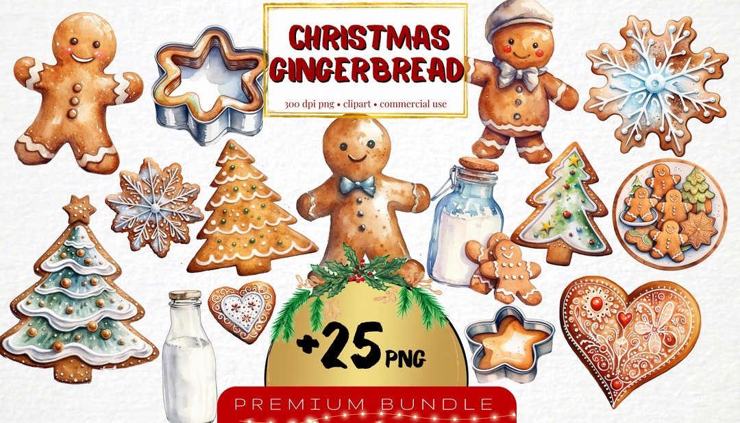 Watercolor Gingerbread Cookies Clipart, Set of 25, Christmas Sweets ...