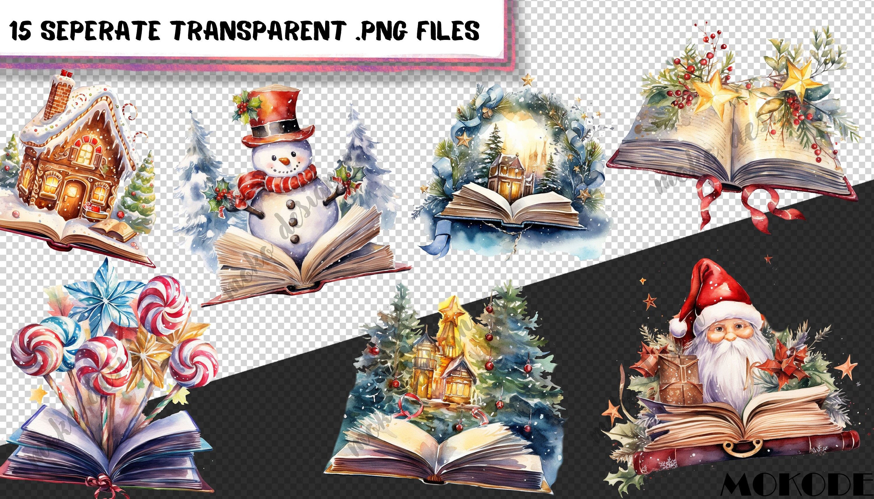 Watercolor Christmas Books Clipart Set Of 15 Fantasy Magical Etsy