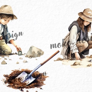 Watercolor Fossils Clip Art Archeology - Paleontology Dinosaur ...