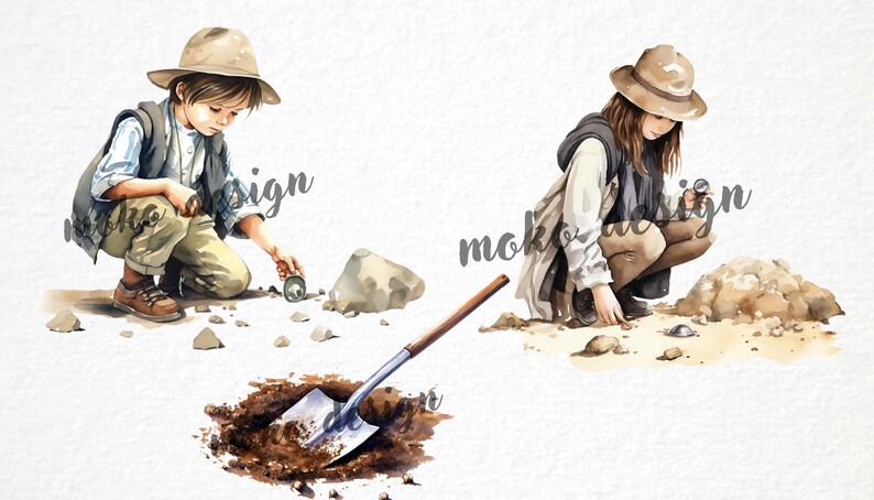 Watercolor Fossils Clip Art Archeology - Paleontology Dinosaur ...