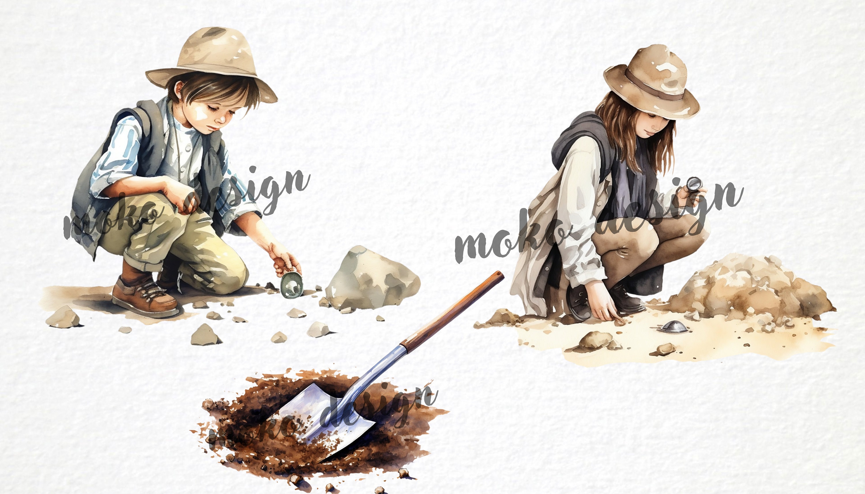 Watercolor Fossils Clip Art Archeology Paleontology Dinosaur ...