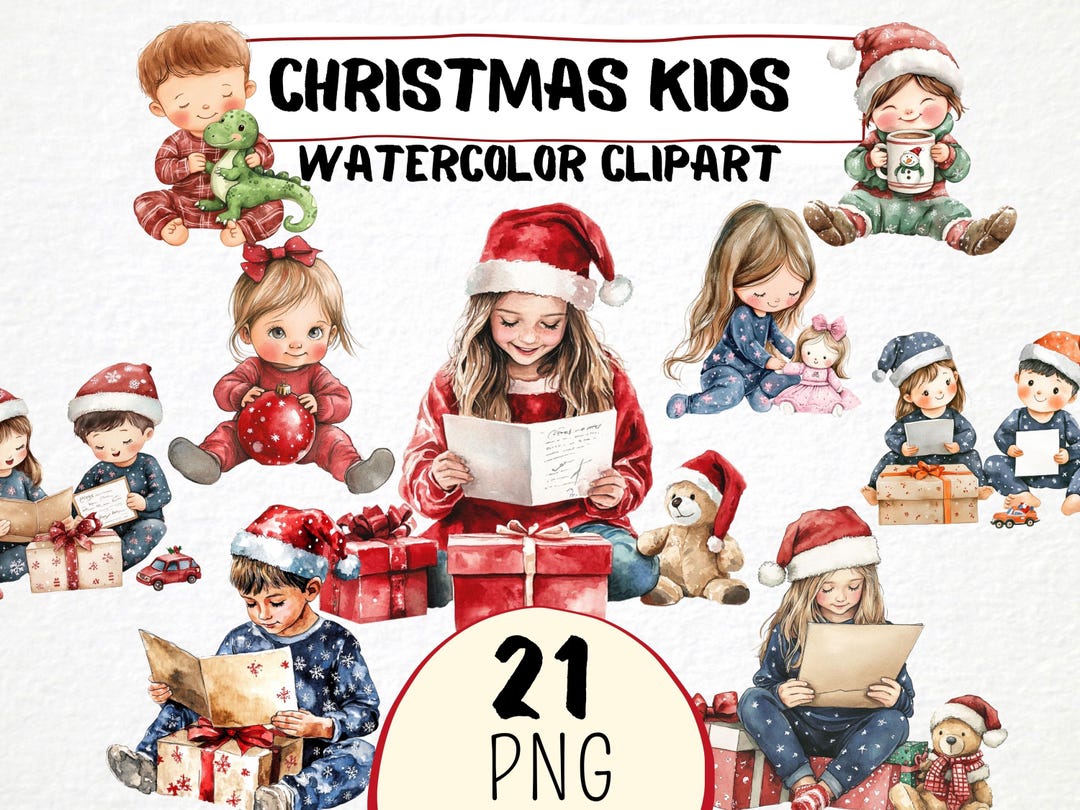 Watercolor Christmas Kids Clipart 21 Png, Christmas Eve Presents ...