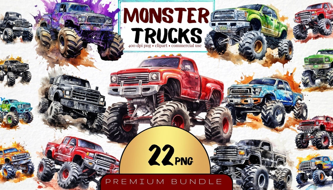 Watercolor Monster Truck Clipart, Set of 22, Boy Nursery Car ...