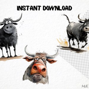 Funny Bull Clipart 21 Png, Cute Caricature Cow, Farm Animal Watercolor ...