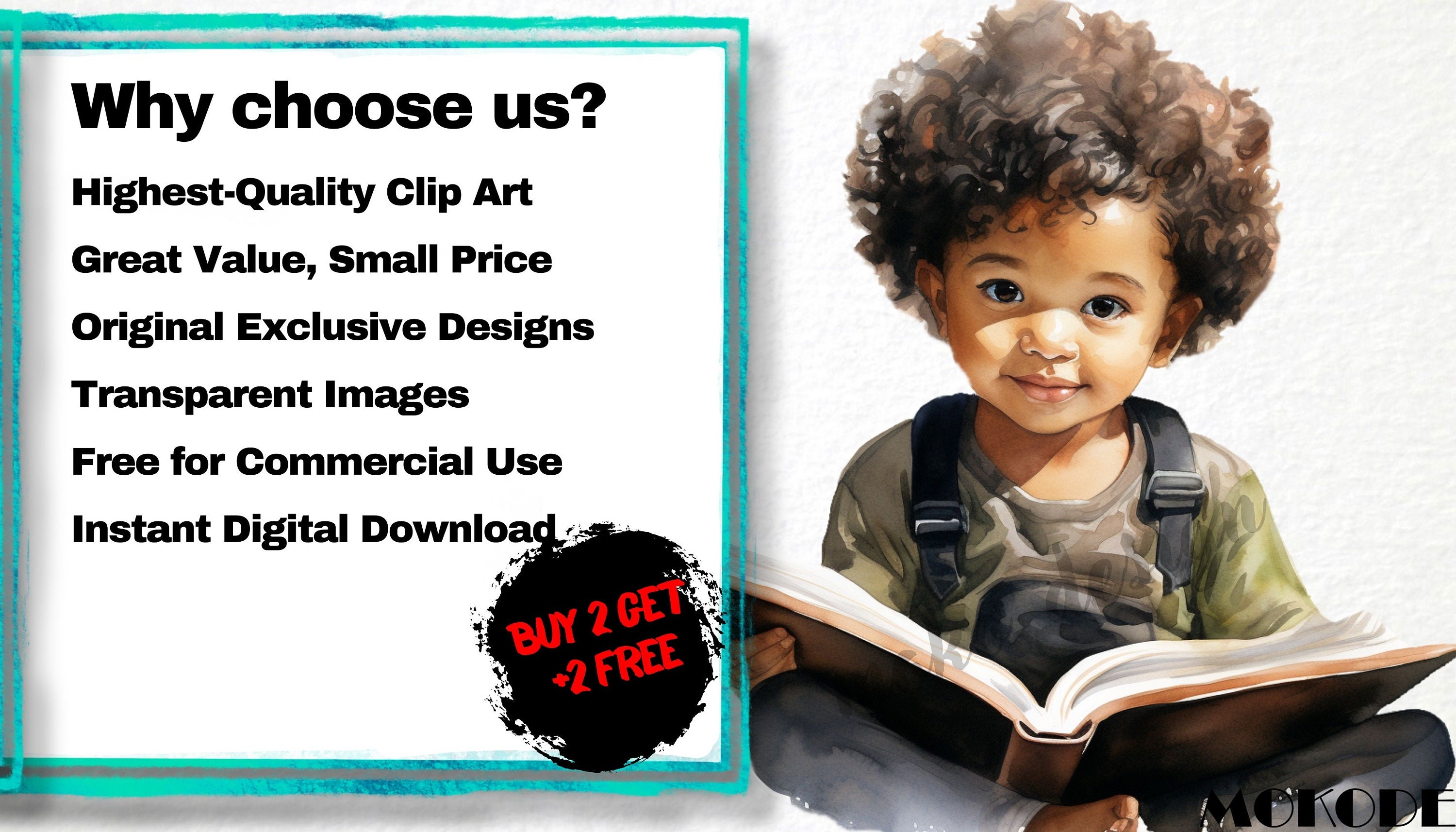 Kids Reading Watercolor Clipart, Set of 24, Nursery Bookworm Graphics ...