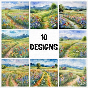 10 High Quality Watercolor Spring Fields Designs Png, Floral Meadow ...