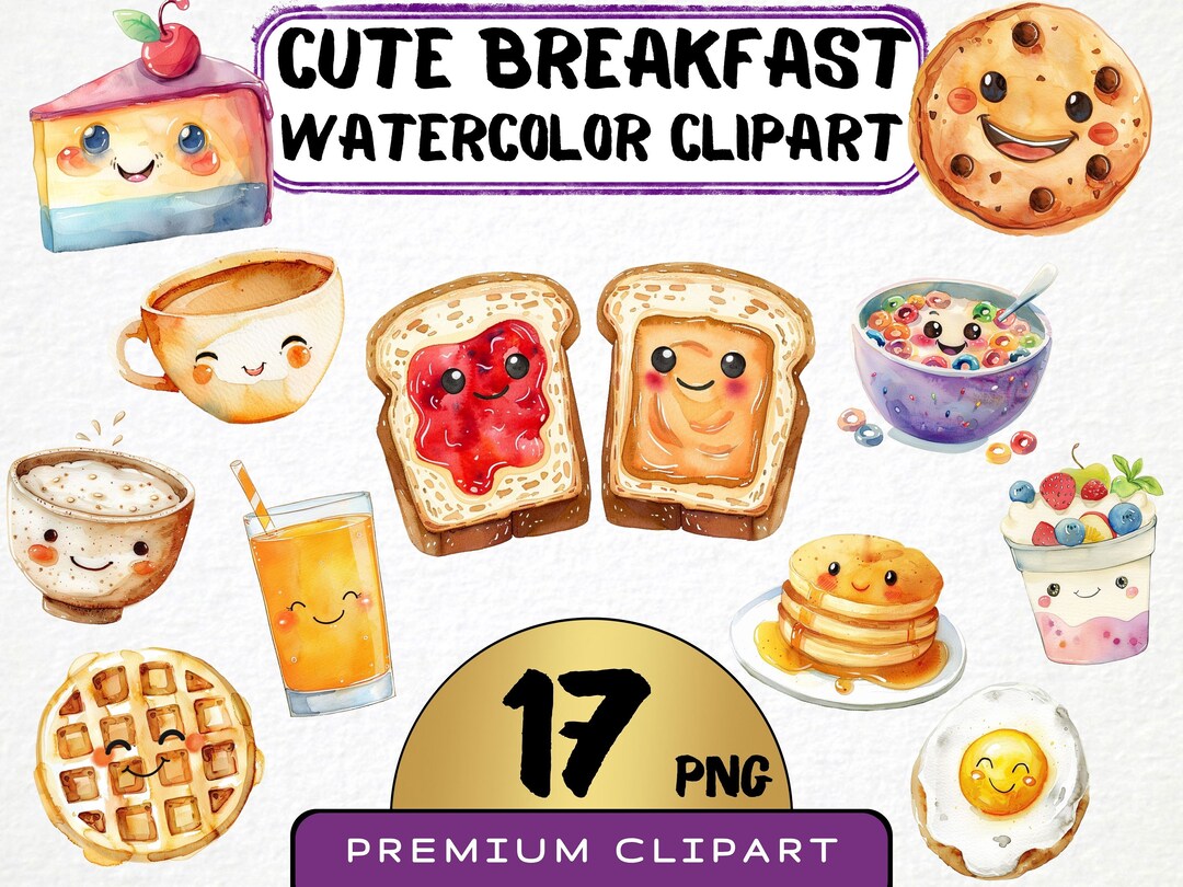 Watercolor Cute Breakfast Clipart 17 Png, Sweet Treats Graphics, Toast ...