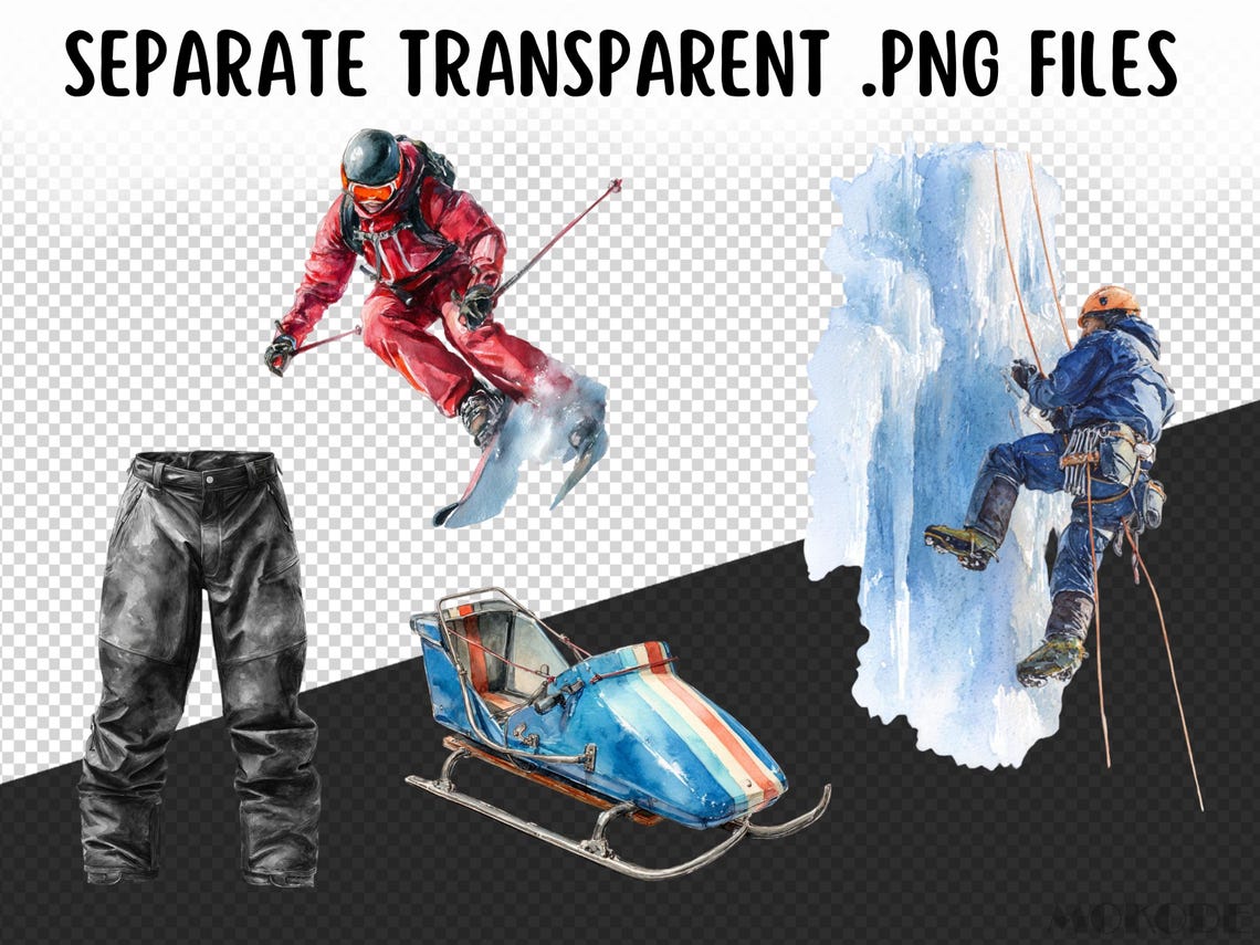 Winter Sport Clipart 46 PNG, Ski and Snowboard Watercolor Illustration ...