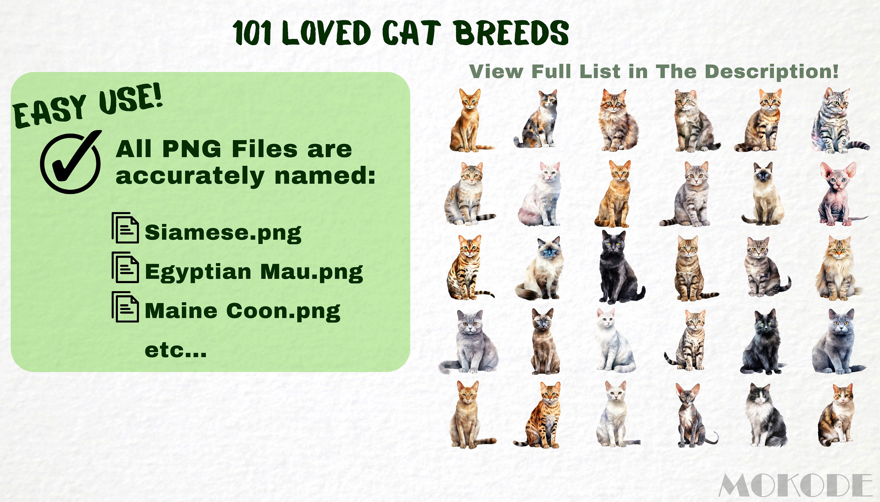 Cat Breed Clipart, Set of 101, Watercolor Cat Png, Popular Cat Breed ...
