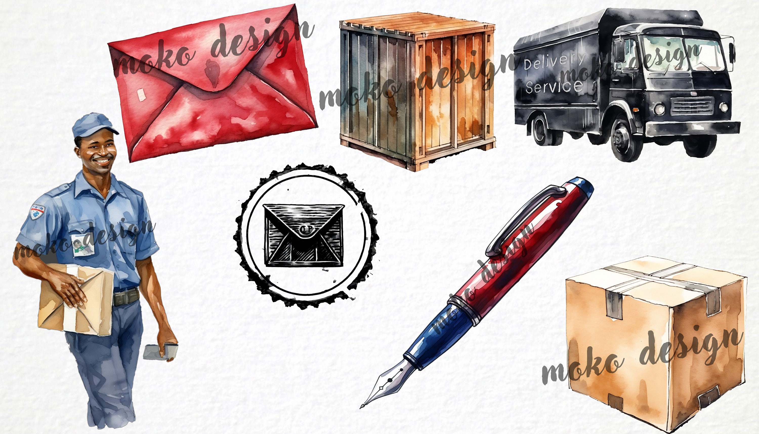 26 Watercolor Post Office Clipart, Mail Carrier Clipart, Envelope ...