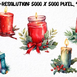 Watercolor Christmas Candles Clipart, Set of 20, Festive Red Candles ...